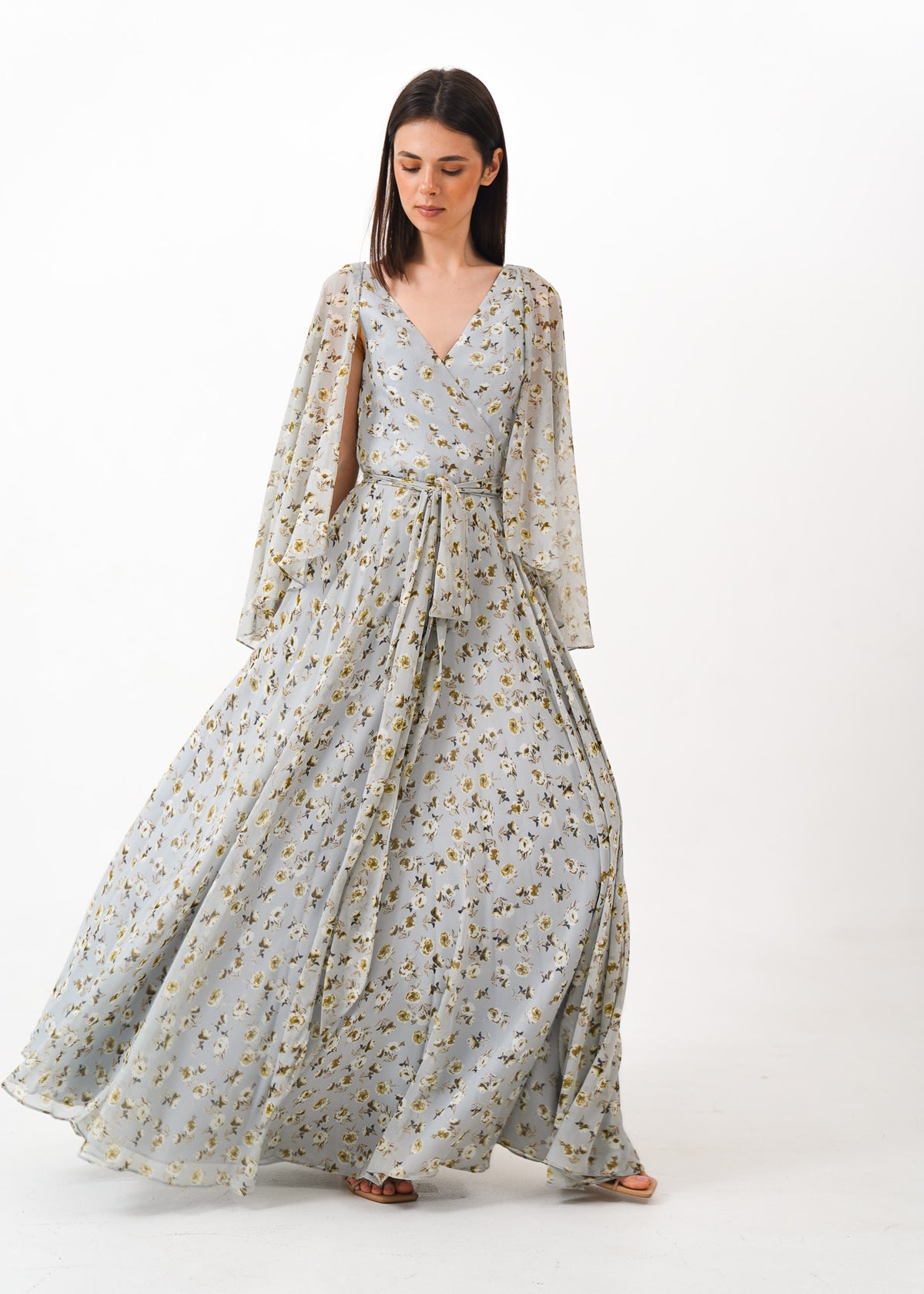 Light Blue Grey Chiffon Dress – VESTIDO