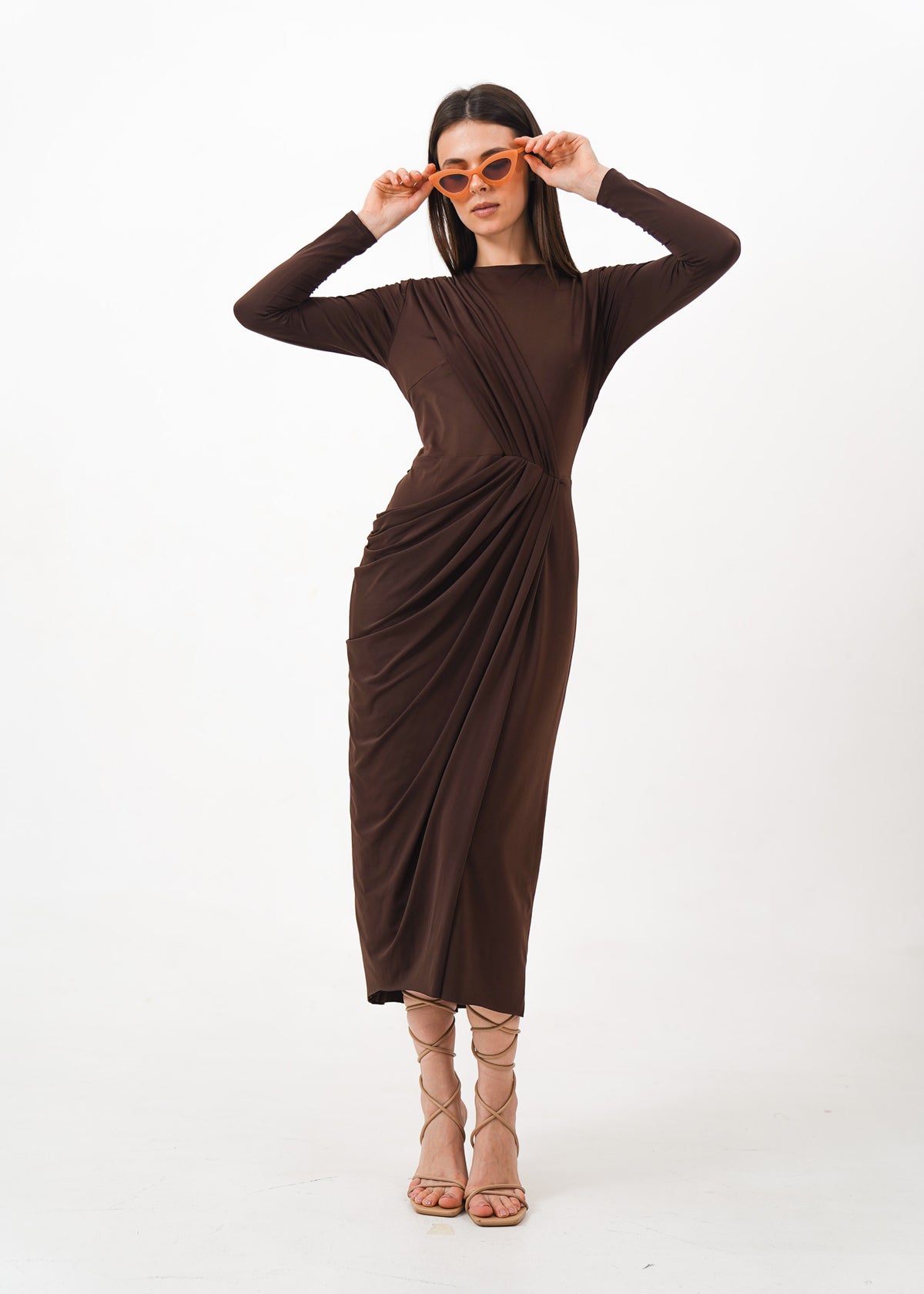 Brown Ruched Dress – VESTIDO