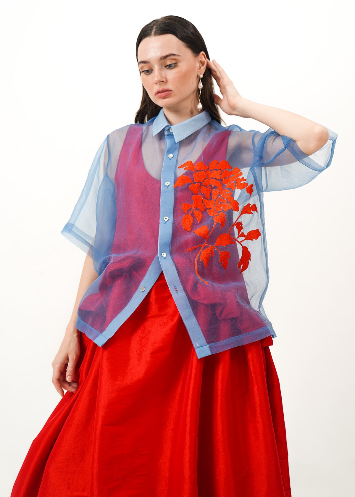 Blue Barong with Red Embroidery – VESTIDO