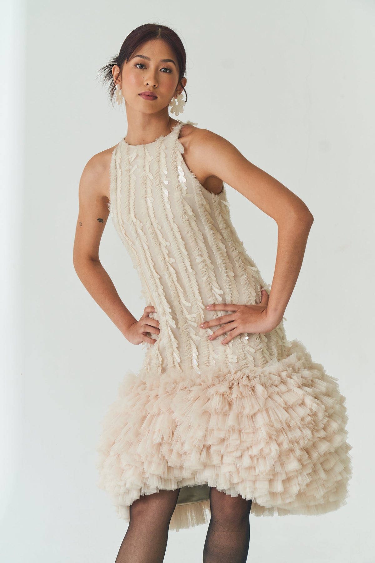 Cream Ruffle Tulle Dress – VESTIDO