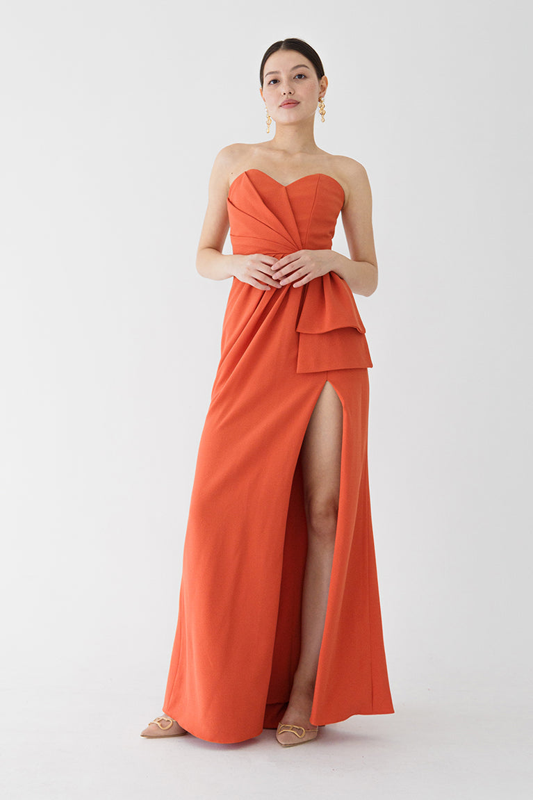 Bright Red Orange Tube Dress with Slit – VESTIDO